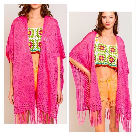 POL | Tops | Nwt Pol Fringed Elbow Length Shawl In Barbie Pink | Poshmark
